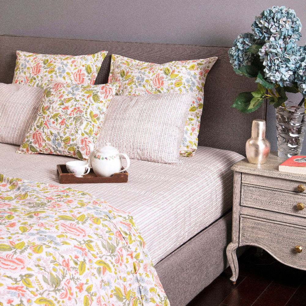 Feather Stripe dusty rose bedsheet & pillow cover set – Inka